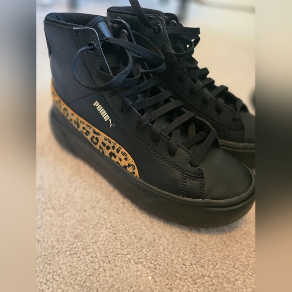 Puma | Shoes | Puma Black Sneakers With Leopard Print | Poshmark